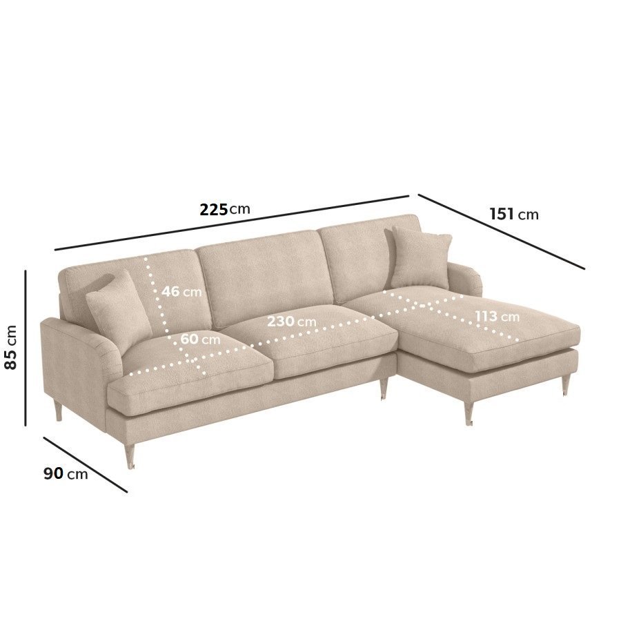 L Shaped Sofa in Velvet Right Hand Facing - Best Online Furniture Store ...